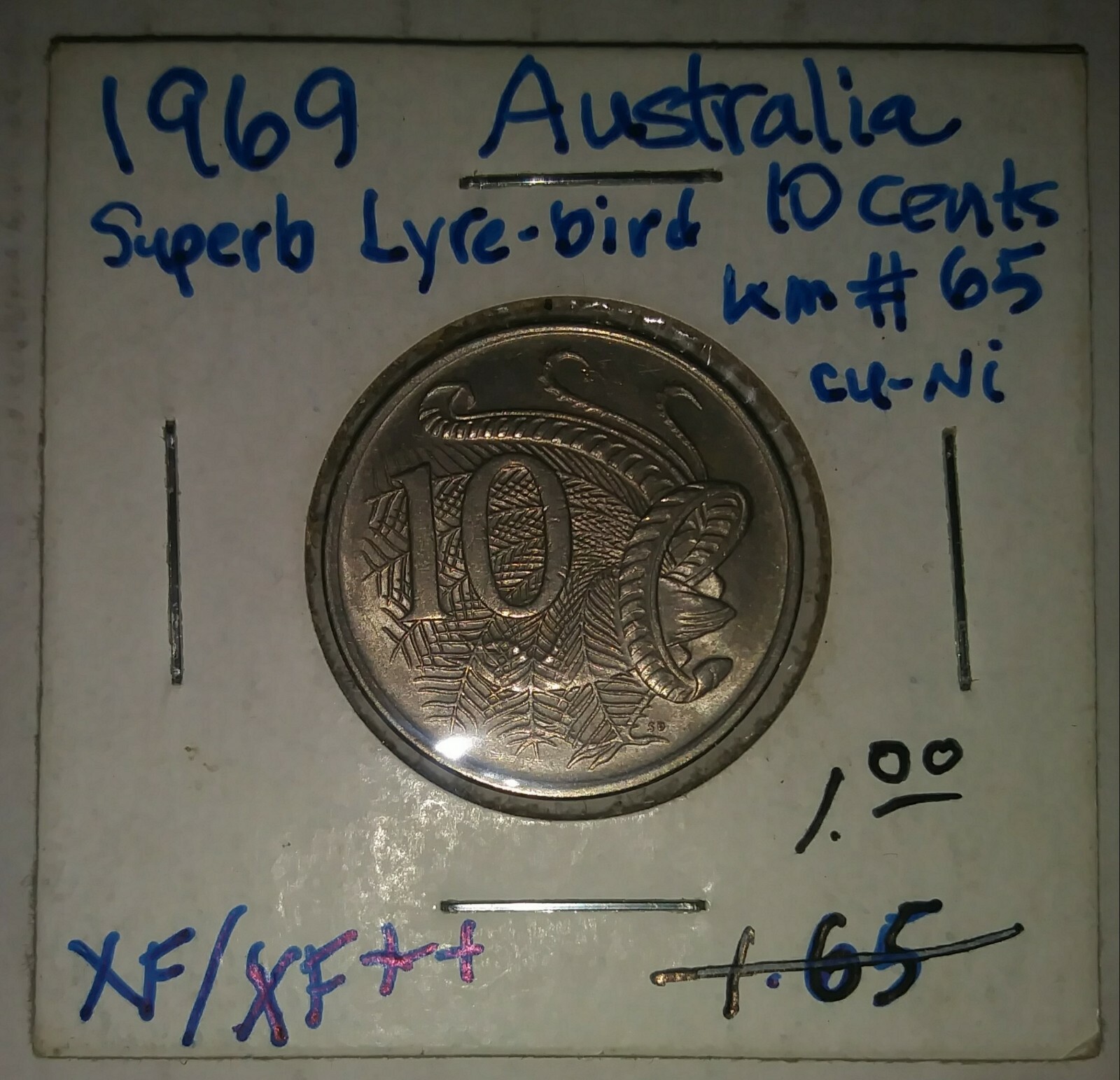 1969 AUSTRALIA 10 CENT LYRE BIRD COIN KM-65, CHOICE XF CONDITION ...