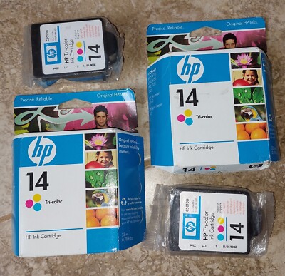 Lot of 4 Genuine HP 14 Tri-color INK Cartridges Exp 2009 | eBay