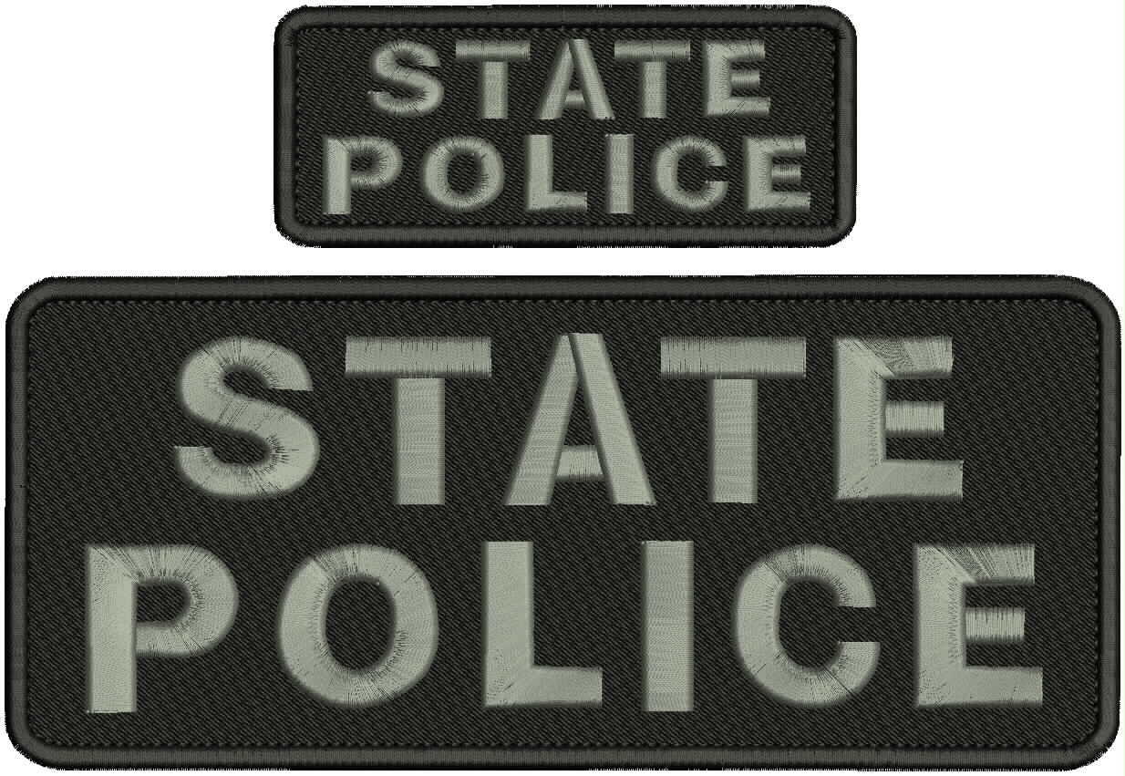 State Police mbroidery patch 4x10 and 2x5 hook black blk/gray | eBay