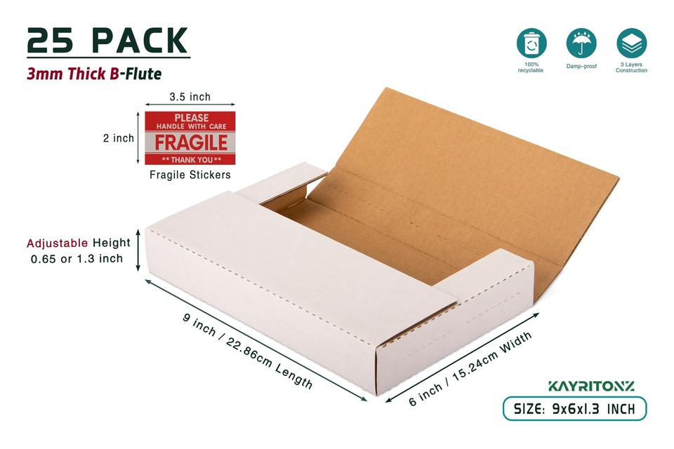 9x6x1.3 inch Mailing Boxes Multi-Depth CD DVD Corrugated Cardboard ...