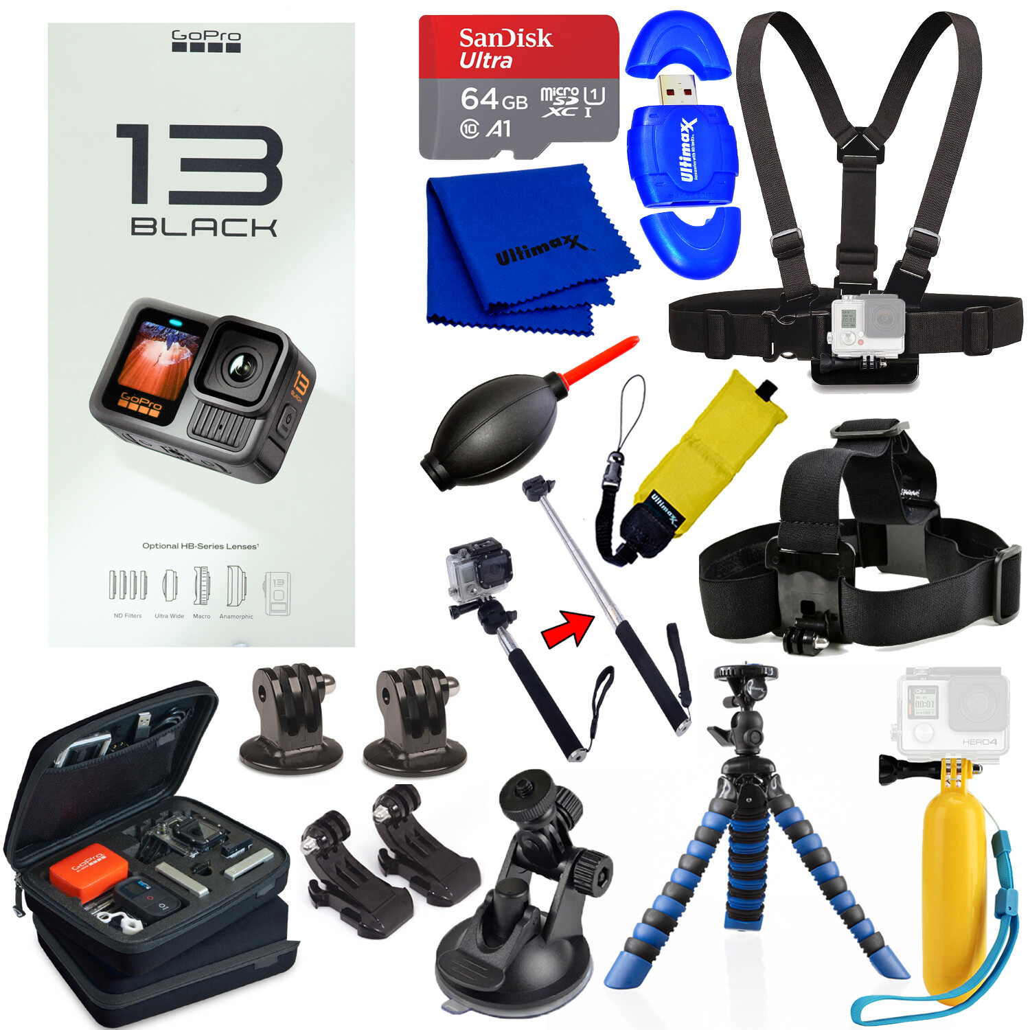 GoPro HERO 13 HERO13 Black 5.3K HDR 27MP Action Camera - 64GB Accessory ...