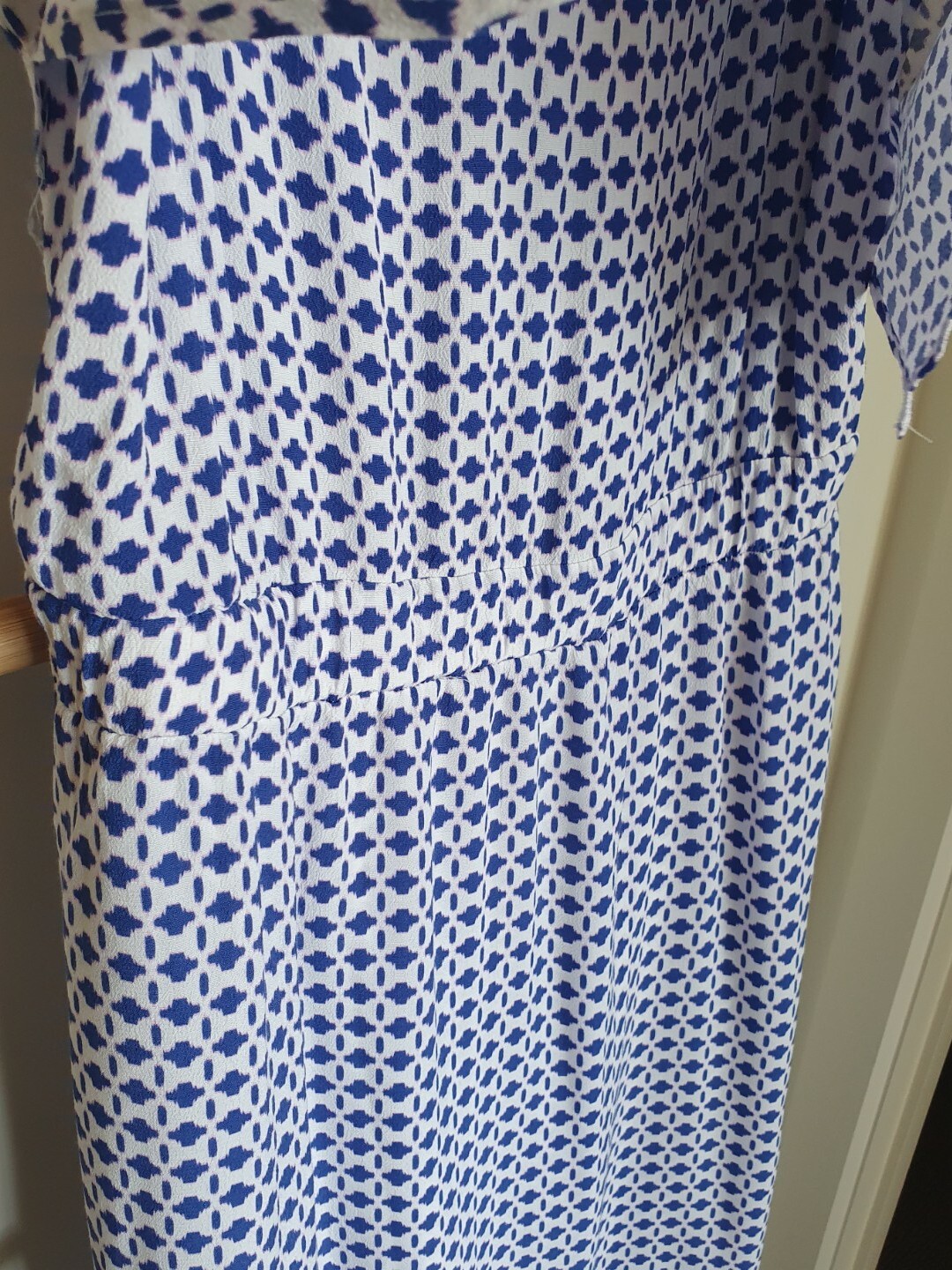 Seed Maxi Dress Sz 12 Strappy Tie Back Side Splits Long White Blue Ikat ...