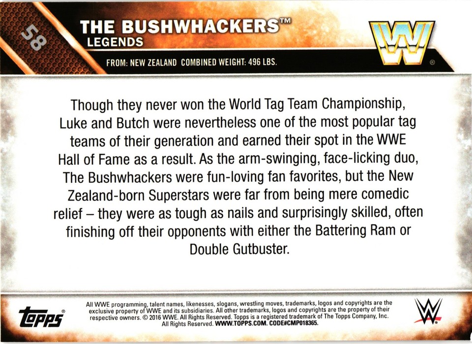 2016 Topps WWE #58 The Bushwhackers | eBay