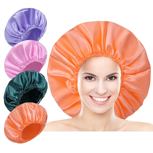 Satin Bonnet for Sleeping 4 PCS Large Silk Bonnets Green Pink Orange ...