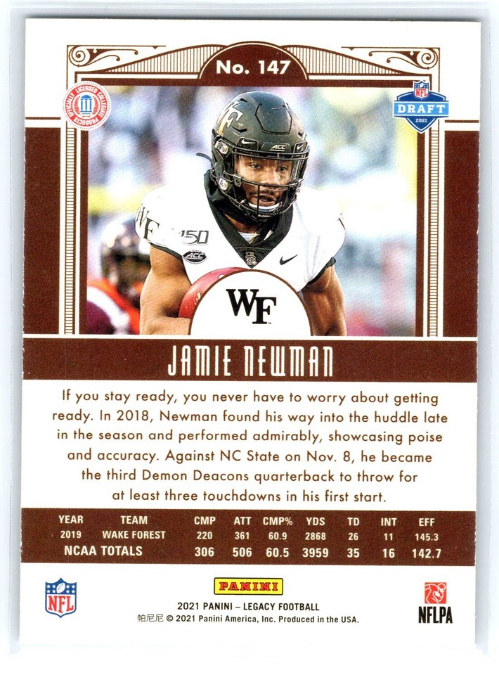 Jamie Newman 2021 Panini Legacy #147 Rookie | eBay