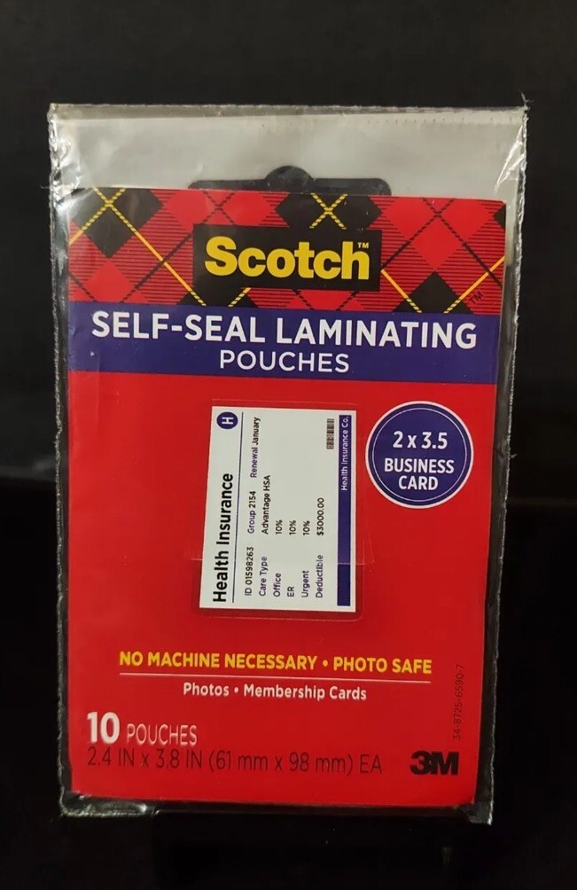 Lot Of (2) Scotch Self-Sealing Laminating Pouches, Business Card 2" x 3 ...