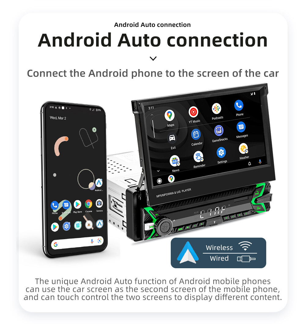 1 Din Car Radio Carplay Android Auto Stereo Bluetooth Player ...