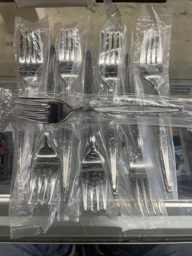 interpur stainless steel flatware Lot Of 8 Salad Forks NOS Single Rose ...