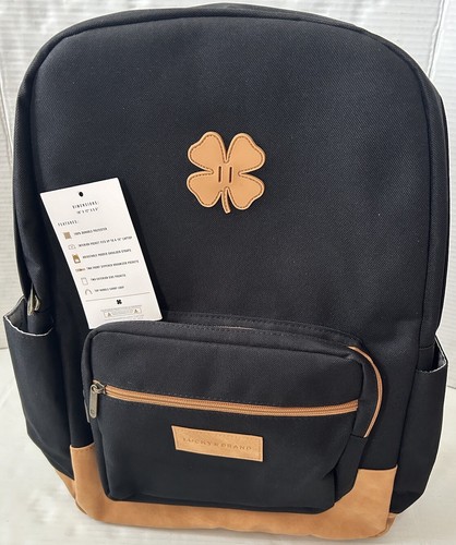 New Lucky Brand Backpack Black Tan Good Fortune Logo 12x18x5.5"