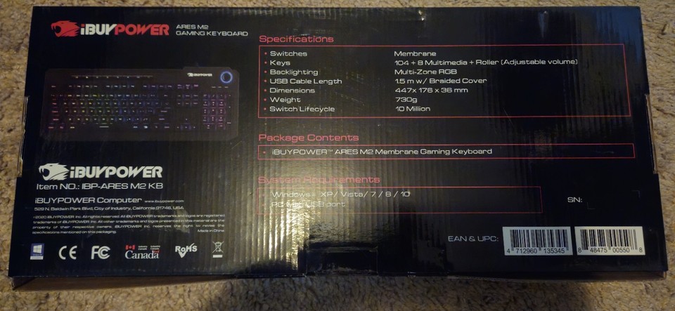 iBUYPOWER ARES/M2 Membrane Gaming Keyboard (NEW) (IBP-ARES M2 KB) USA ...
