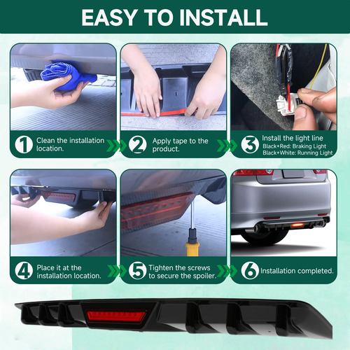 Glossy Black Rear Bumper Diffuser w/ Led Light For Honda Civic EG EK ...