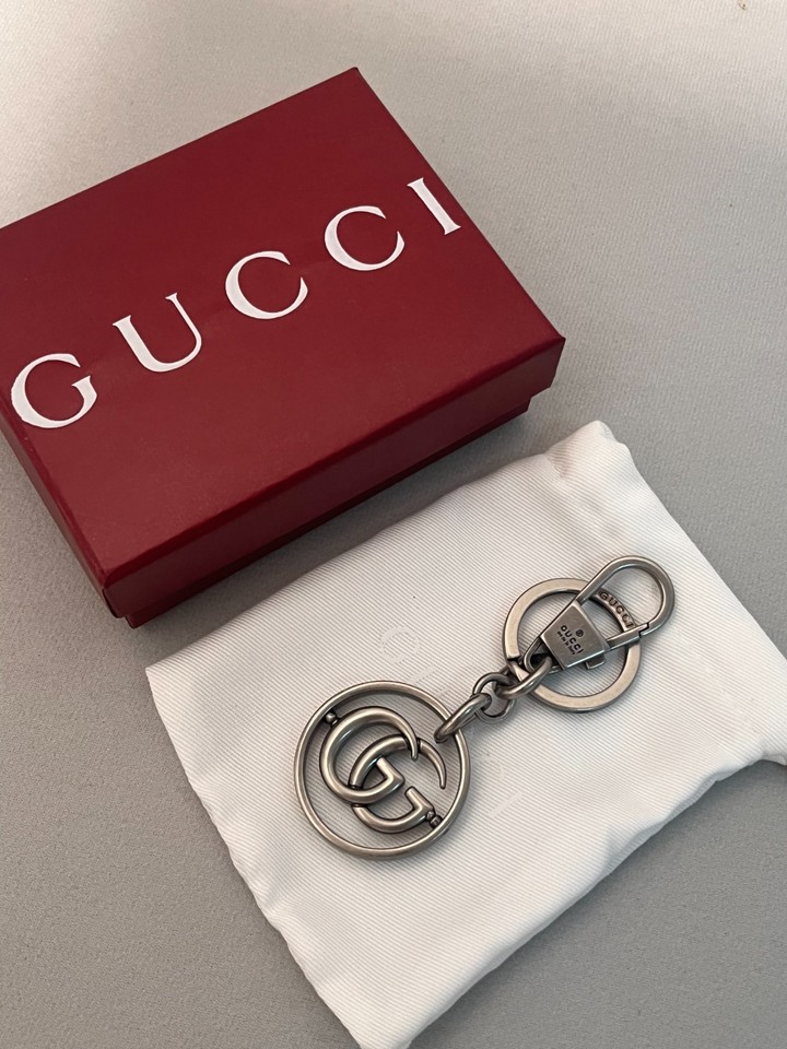 GUCCI Charm Logo GG Silver Design Keychain Gift Key chain with Brand ...