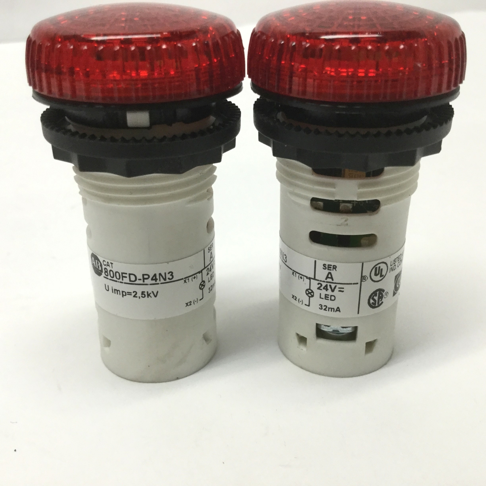 Lot of 2 Allen Bradley 800FD-P4N3 Red LED Pilot Indicator Light 24V AC ...