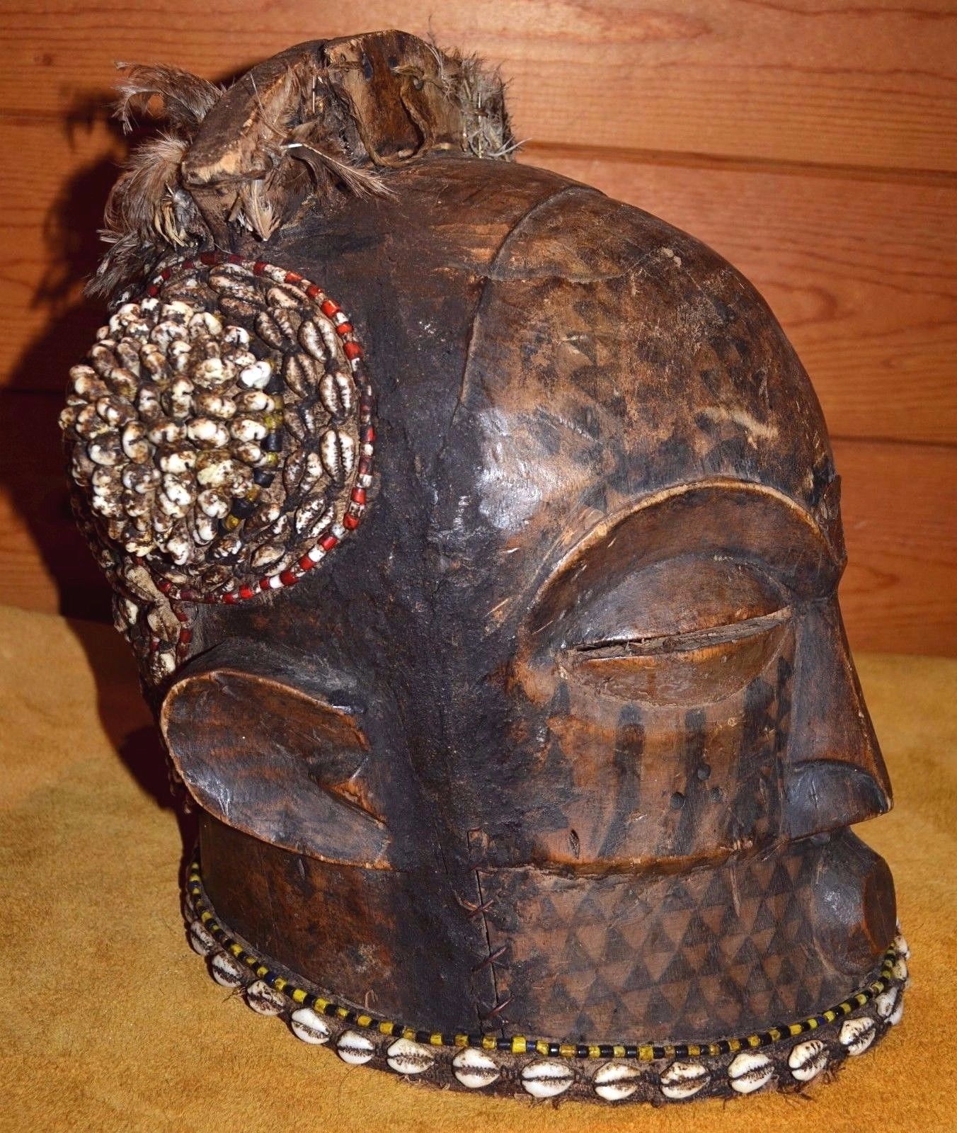 Antique African Kuba Tribe Rare Bongo Helmet Mask Cowrie Shells - Congo ...