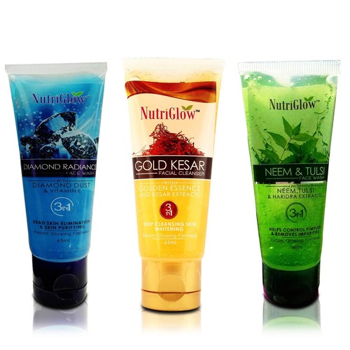 NutriGlow Neem Tulsi + Gold Kesar + Diamond Radiance Face Wash 65ml ...