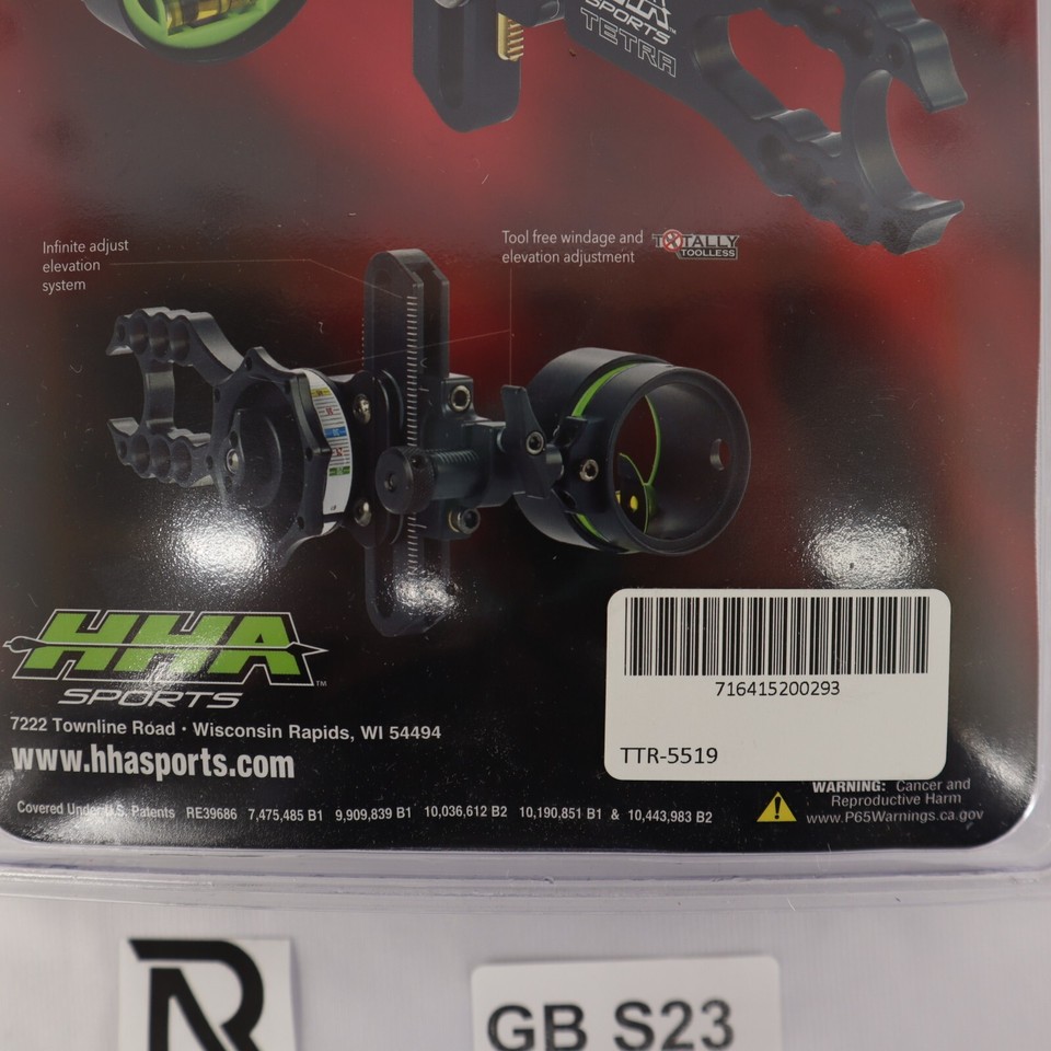 New HHA Sports Tetra Archery Bow Sight TTR-5519 .019 1 pin 1.625" Scope ...
