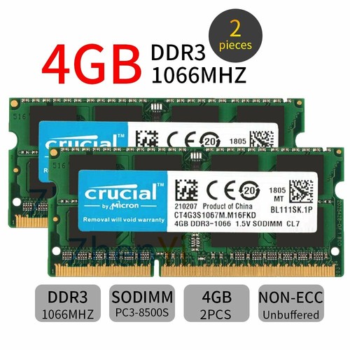 8GB 2x 4GB / 2GB DDR3 1066MHz PC3-8500S 1.5V SO-DIMM Laptop RAM For ...