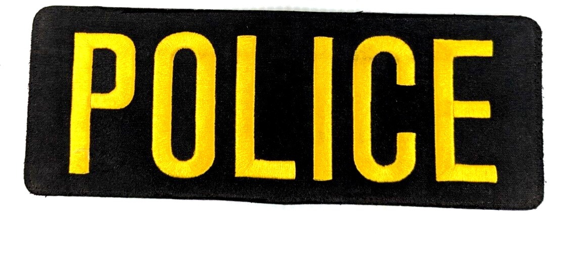 Police Back Patch Large Embroidered Gold Letters on Black 4.0" x 11.0 ...