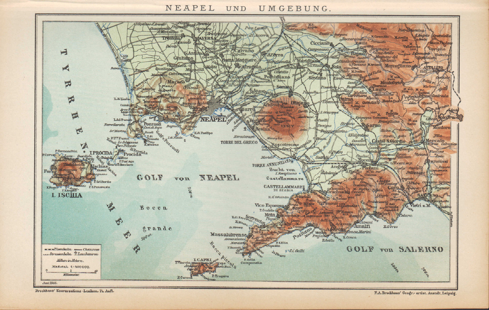 Landkarte map pianta della città 1903: NEAPEL UND UMGEBUNG. Italien ...