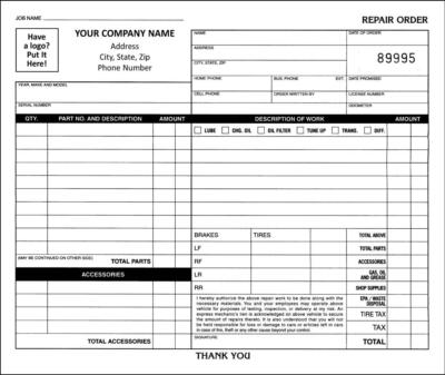 1000 Automotive Vehicle Repair Shop Forms/ 2 Part Carbonless / 7 x 8.5 ...