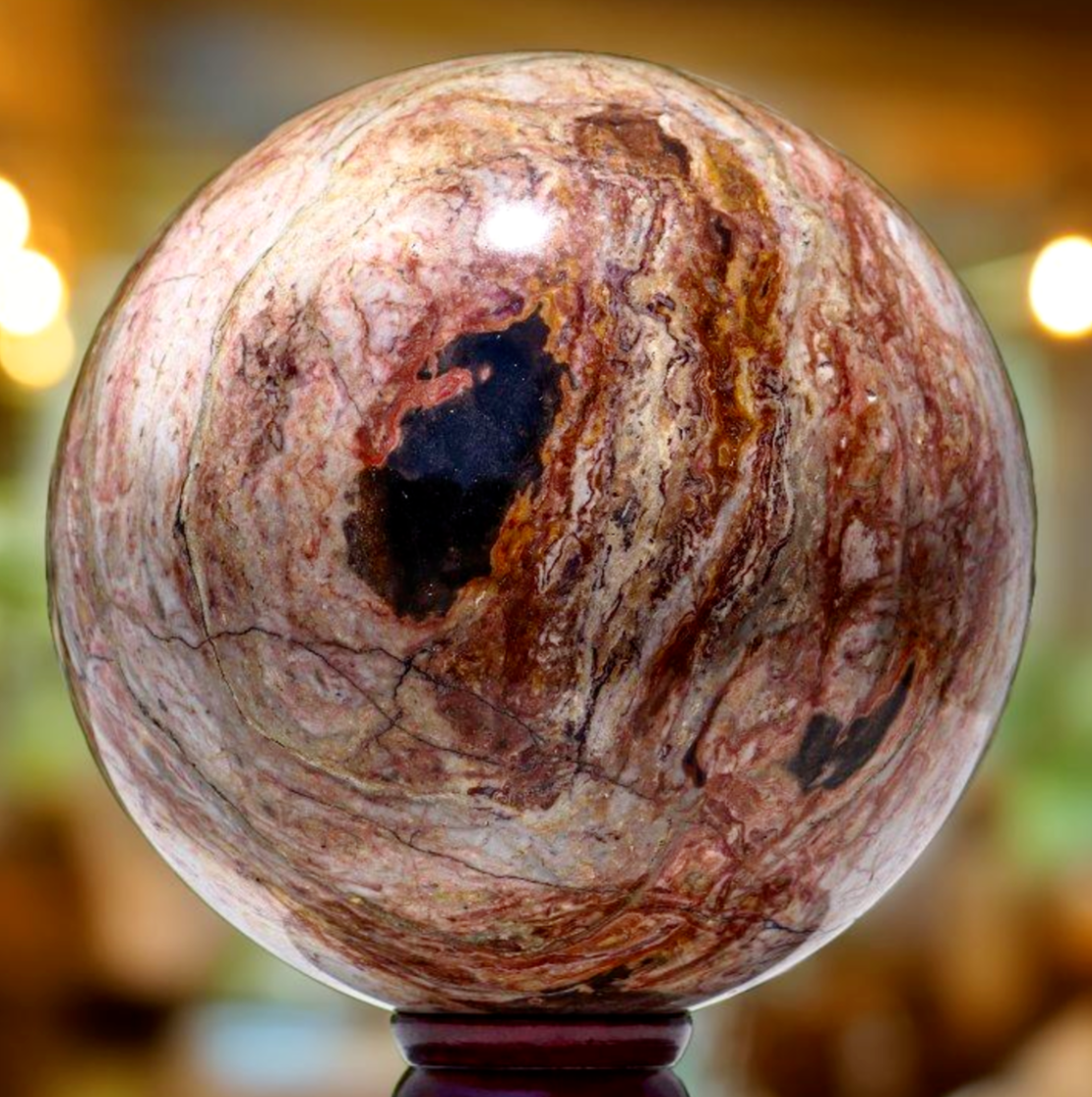 170MM Pink Rosetta Jasper Crystal Healing Ball Chakra Energy Gemstone ...