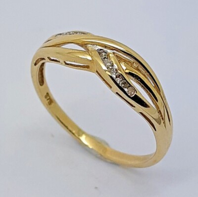 Twist Ribbon Wave Dress Ring 11x Diamonds size O 9ct Solid Yellow Gold ...