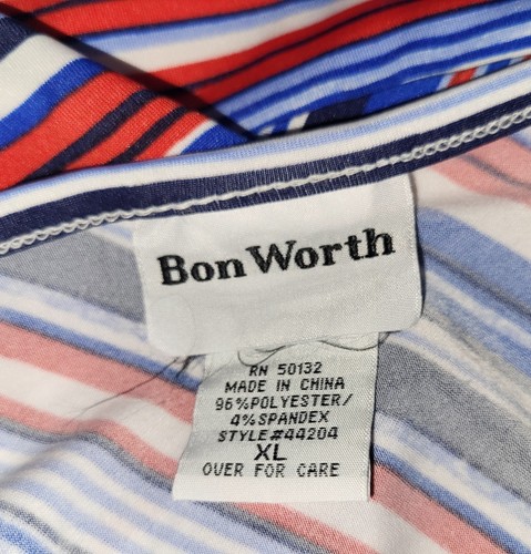 BonWorth Women's Red White & Blue RWB Striped Tunic Blouse Top Size XL ...