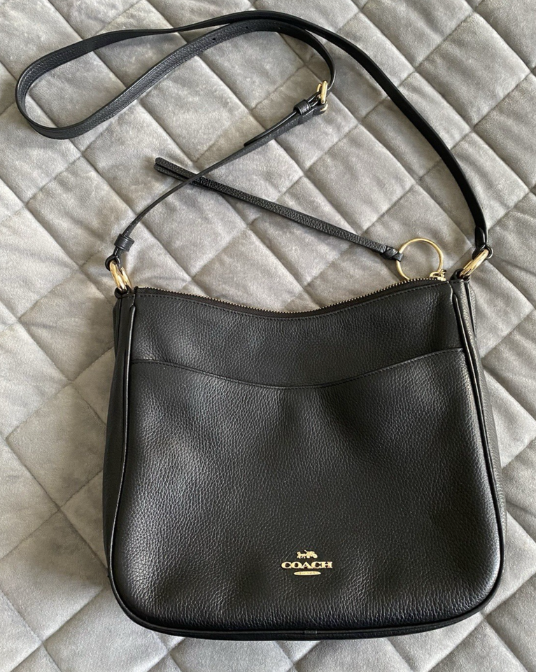 COACH Chaise BLACK Pebbled Leather Zip Crossbody Bag & Dust Bag ~ Pre ...