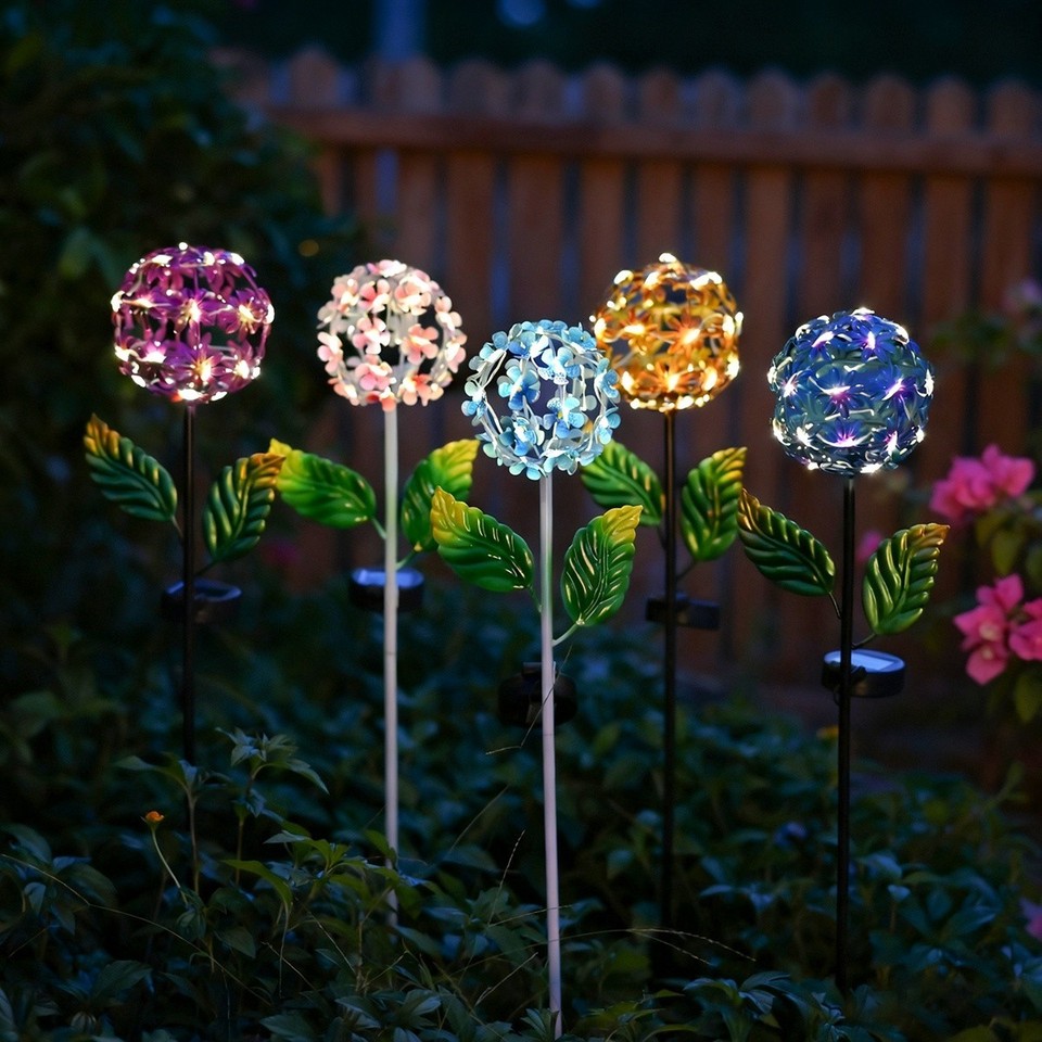 Solar Hydrangea Garden Stake Light Iron Outdoor Lighting for Flower ...