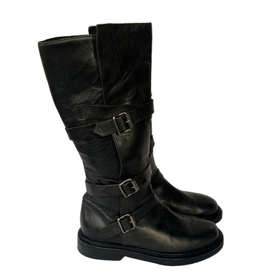 STRENESSE Black Leather Triple Buckle Biker Boots - Made in Italy - Sz ...