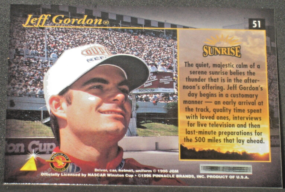 Jeff Gordon 1996 Pinnacle Zenith 24KT Artist Proof Parallel #51 Sunset ...
