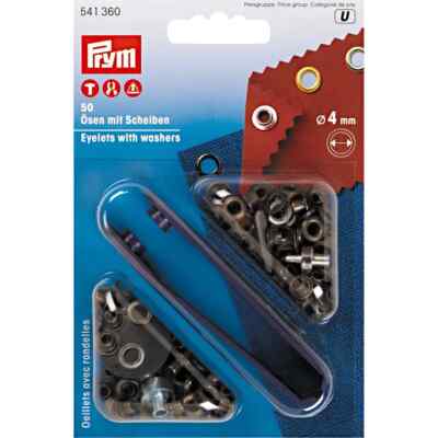 50 Ösen mit Scheiben 4 mm altmessing Prym 541360 Öse Scheibe Metall ...