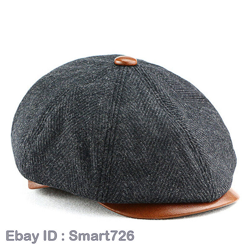 Retro Men's Sheepskin Woolen Octagonal Hat Beret Newsboy Painter Hats ...