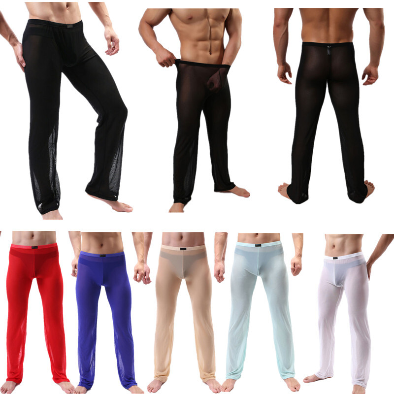 Men's Mesh Sheer Long Pants See Through Bottoms Underwear Nightwear | eBay