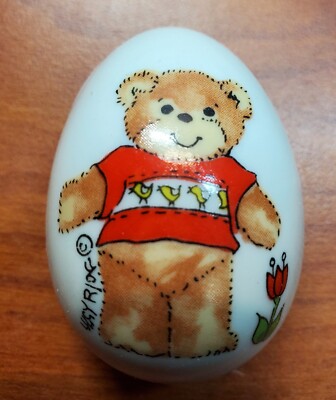 Lucy & Me Lucy Rigg Vintage Egg Trinket Box Bear Red Shirt w chicks ...