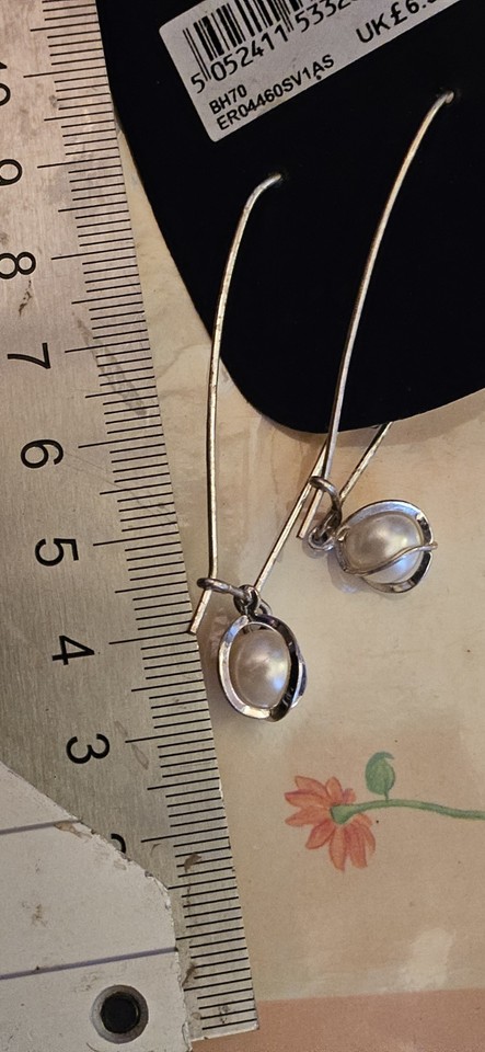 A Pair Of Allusions Drop Earrings A Faux Pearl Design On Long Wires ...