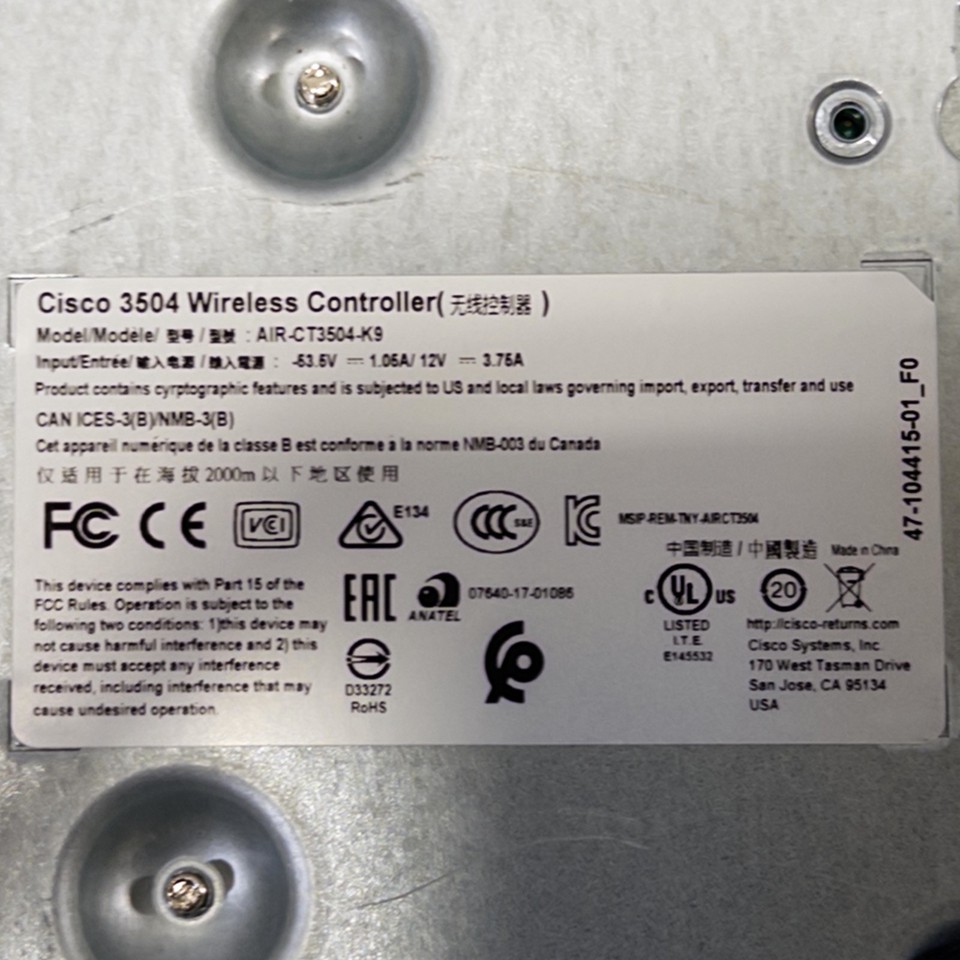CISCO AIR-CT3504-K9 3504 IEEE 802.11ac Wireless LAN Controller 150 AP ...