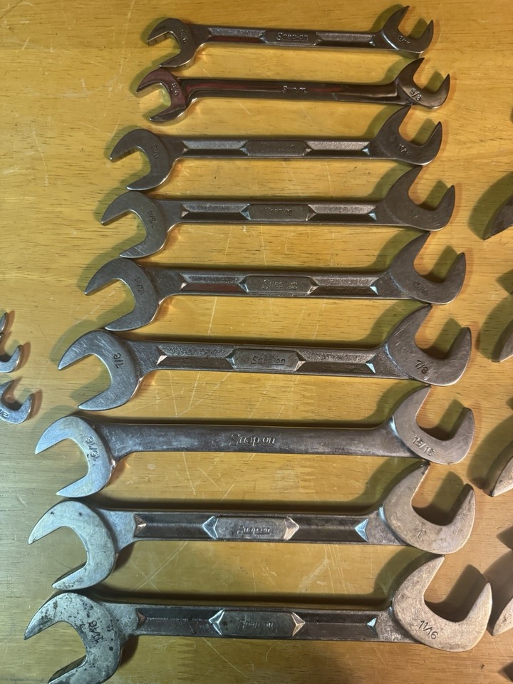 Snap-on Tools 18pc LARGE SAE Four Way Angle Open End Wrench Set 3/8-1-1 ...