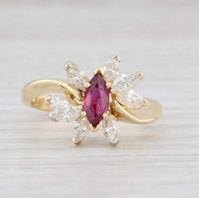 2Ct Marquise Cut Simulated Red Ruby Women's Wedding Ring 14K Yellow ...