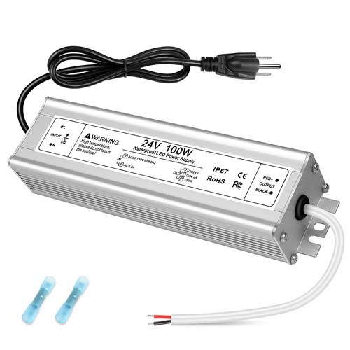 24V 100W LED Power Supply, IP67 Waterproof LED Driver, AC 110V to DC 24 ...