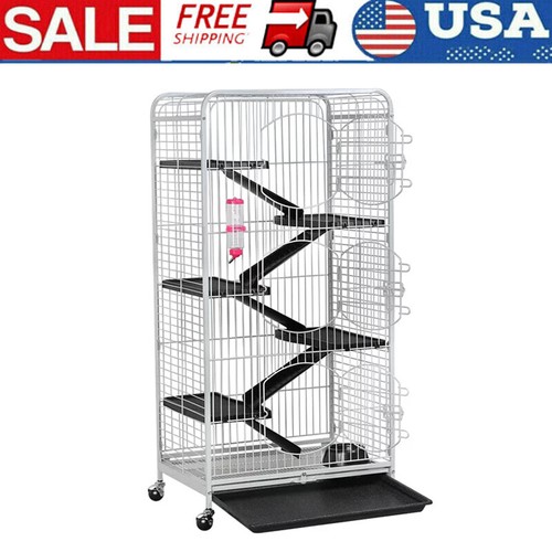 52" Large Metal Cat Cage 6 Tier Homey Pet Corrosion Resistant W/ 3 ...