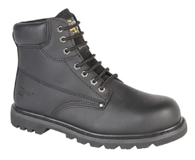 GRAFTERS M124 Mens Leather Industrial Padded Safety Boots Black Leather ...