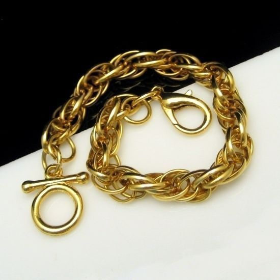 Thick 8 inch Chunky Gold Plated Rope Chain Bracelet Vintage Statement ...
