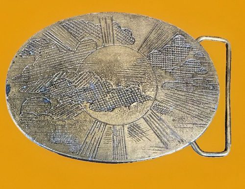 Vtg Sun Rays Clouds Belt Buckle Dix Leather Co Denver 1970s Brass Boho ...