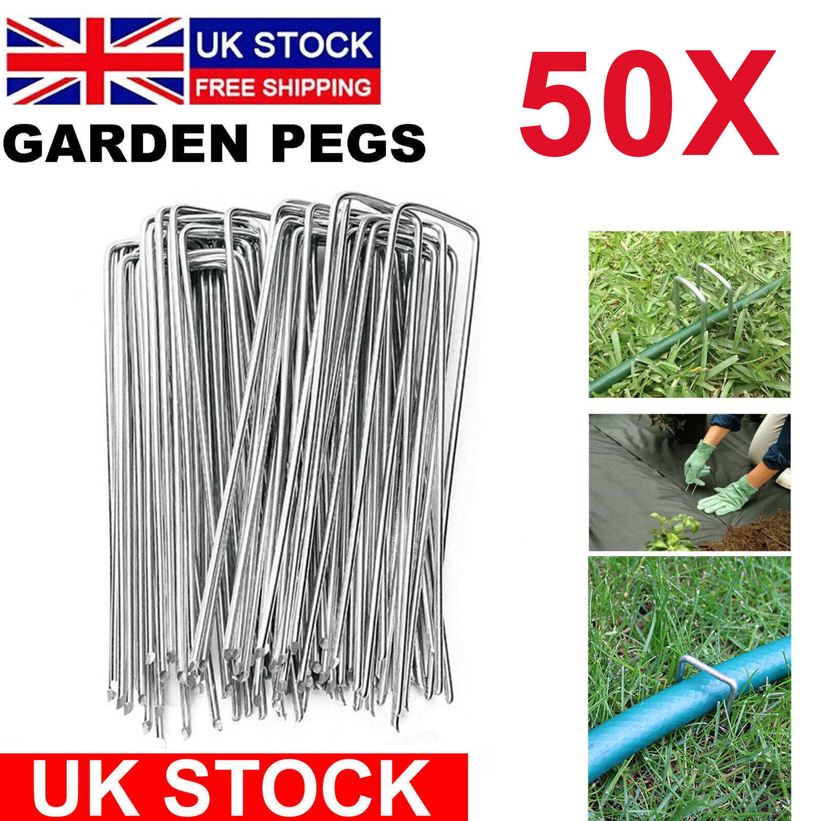 Garden Turf Pins Weed Fabric Galvanised Staples Securing Pegs U ...