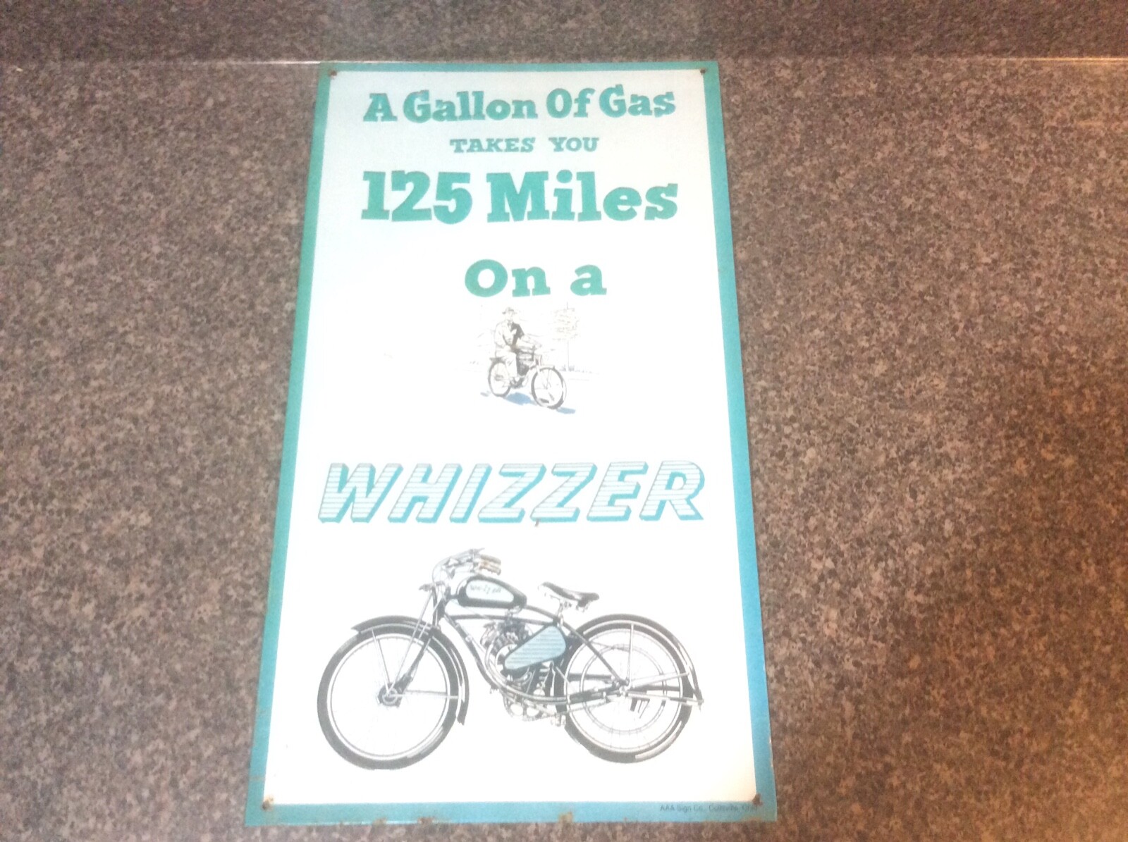WHIZZER Motorcycles Metal Sign A Gallon of Gas Takes You 125 Miles AAA ...
