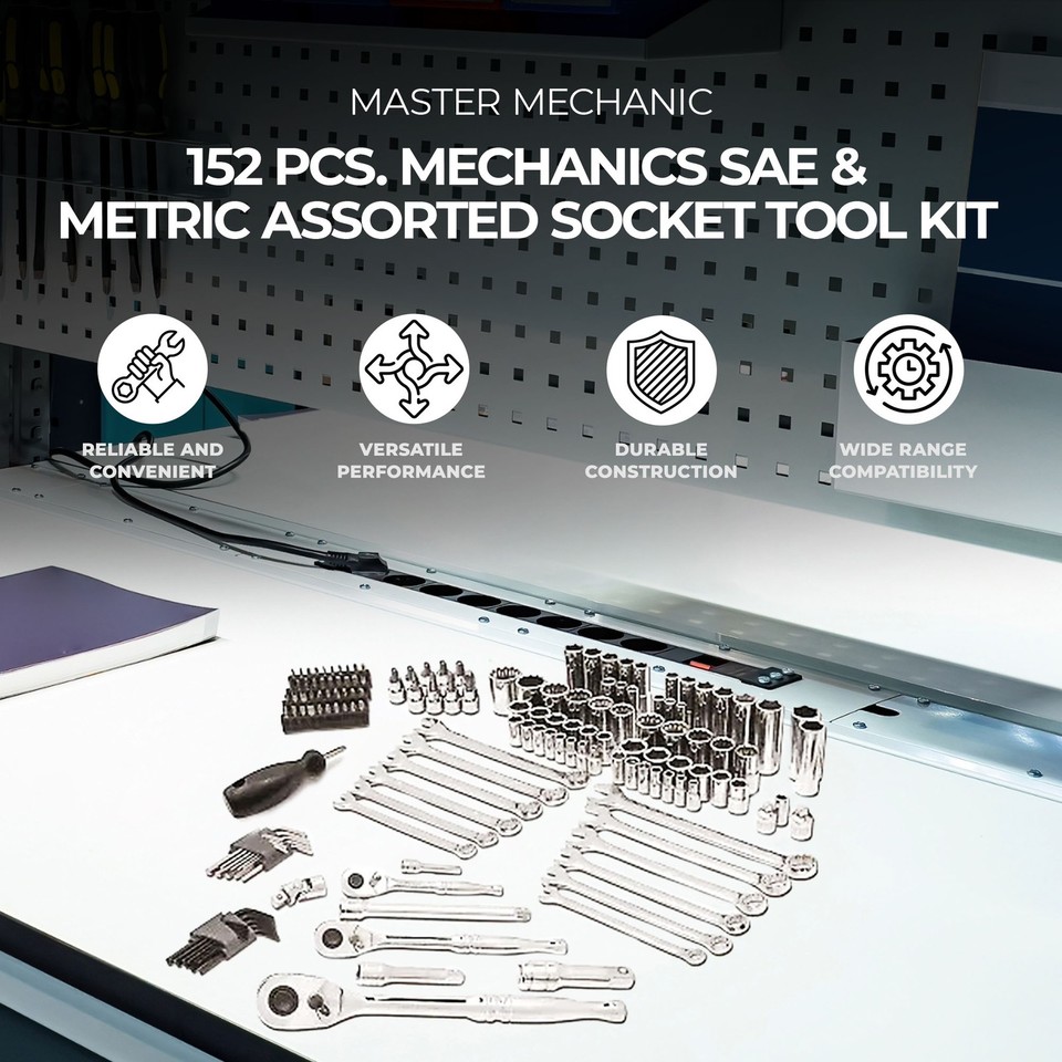 Master Mechanic 152 Piece Mechanics SAE and Metric Assorted Socket Tool ...