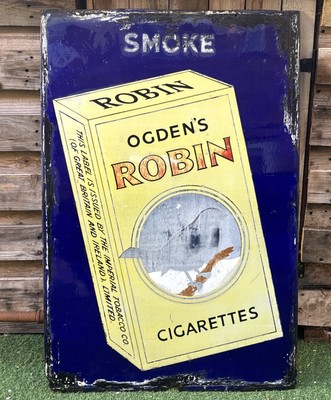 OGDENS ROBIN CIGARETTES Vintage Metal Enamel Advertising Sign 3ft x 2ft ...