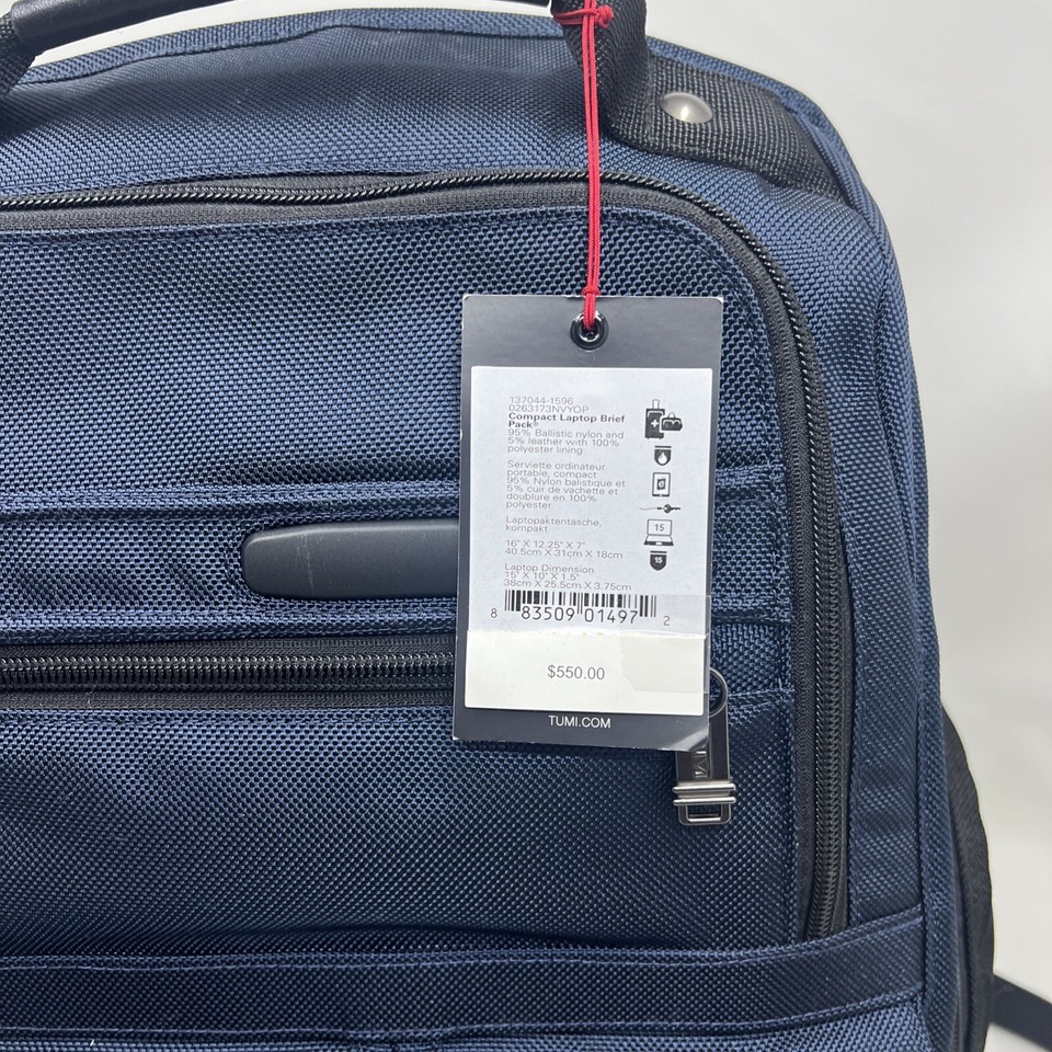TUMI Compact Laptop Brief Pk Backpack Navy Blue 15” Ballistic Nylon ...
