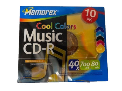 MEMOREX Music CD-R Cool Colors 10 Pack 80Min 40X700MB NEW SEALED | eBay